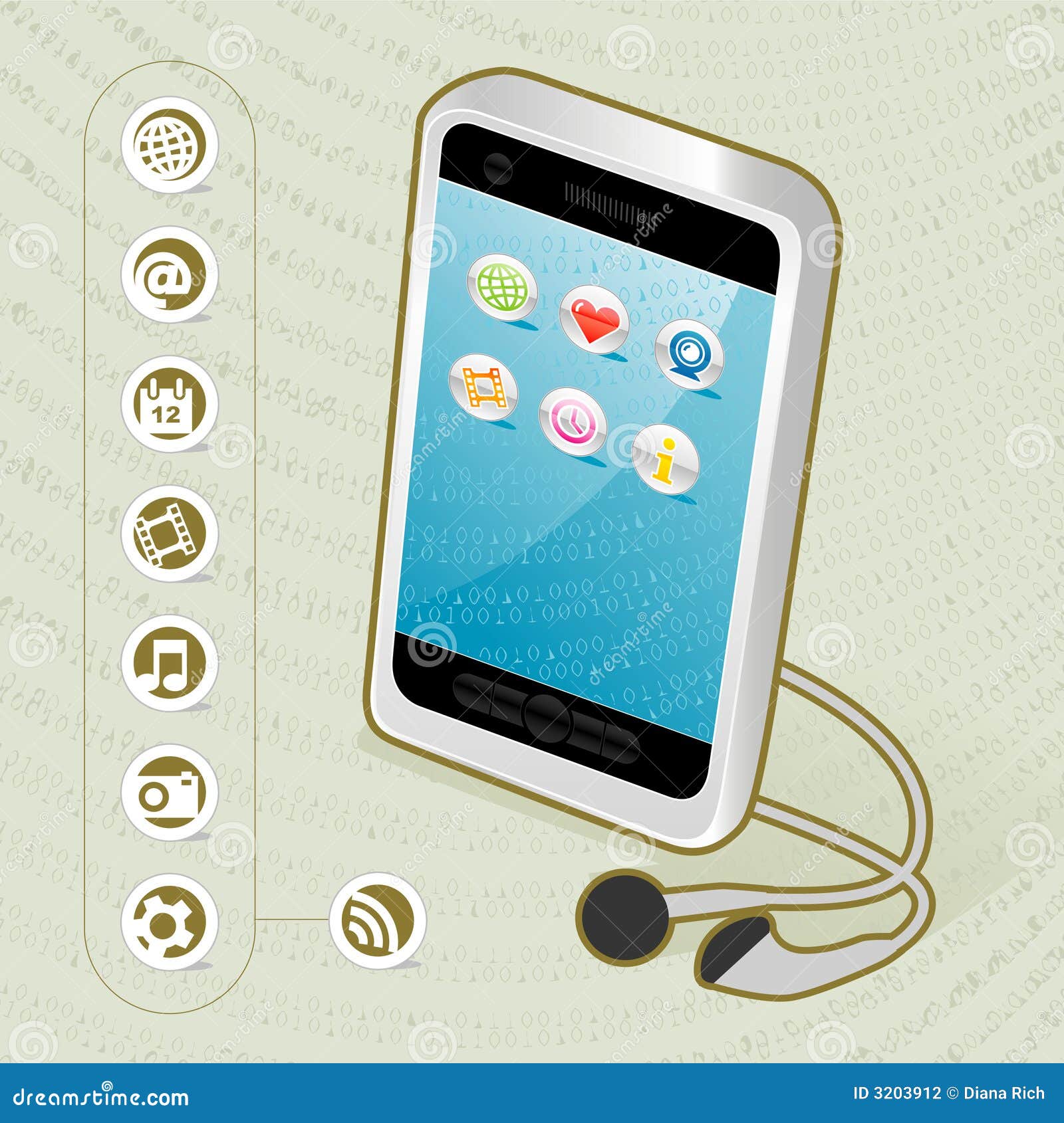 Generic Wireless Cell Phone Stock Vector - Illustration of earplug ...