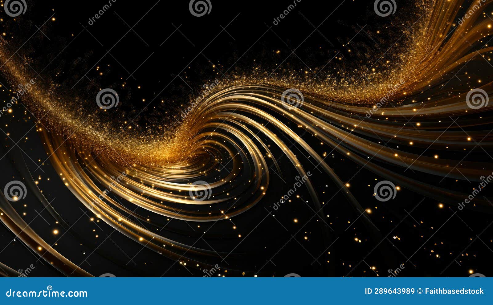 Genesis. Abstract Gold Wave with Glitter on Black Background Stock ...