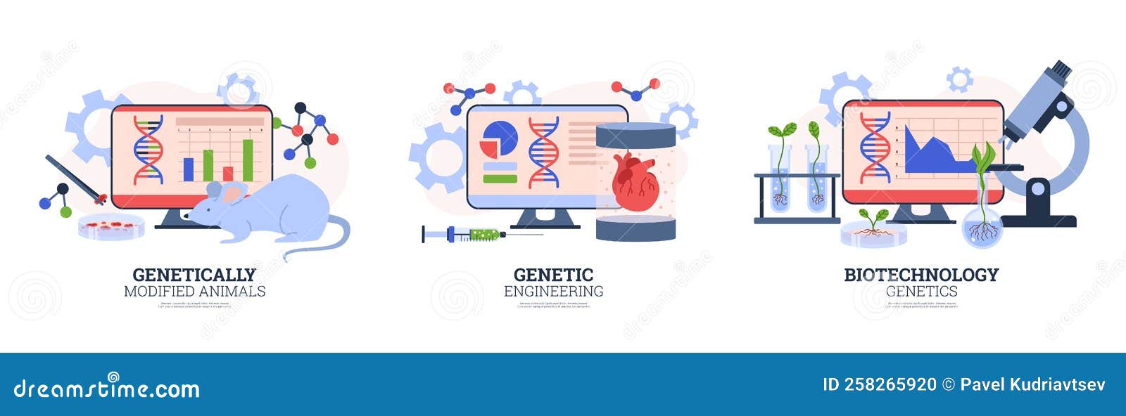 Genetic Engineering and Biotechnology Banners or Badges Flat Vector ...