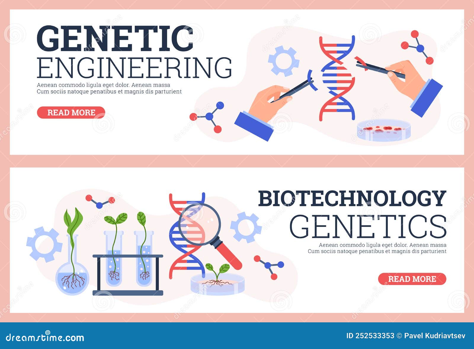 Genetic Engineering and Biotechnology Web Banners Set, Flat Vector ...