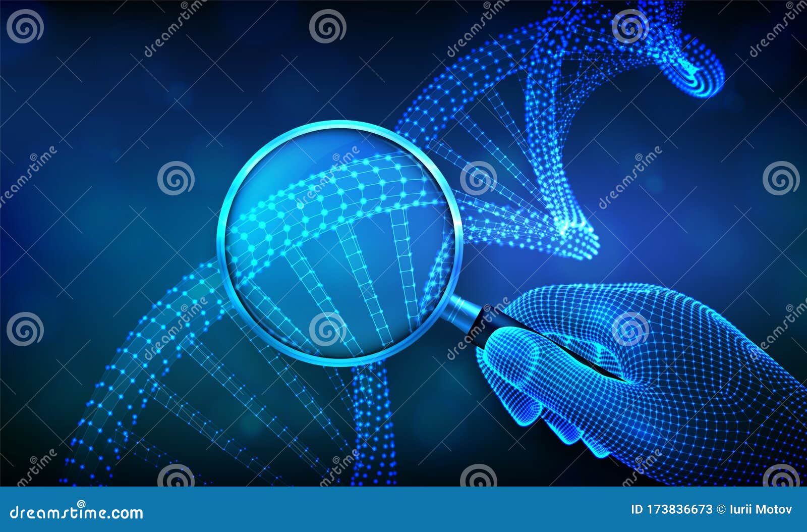 Genetic Engineering Concept with Magnifier in Hand and DNA Sequence ...