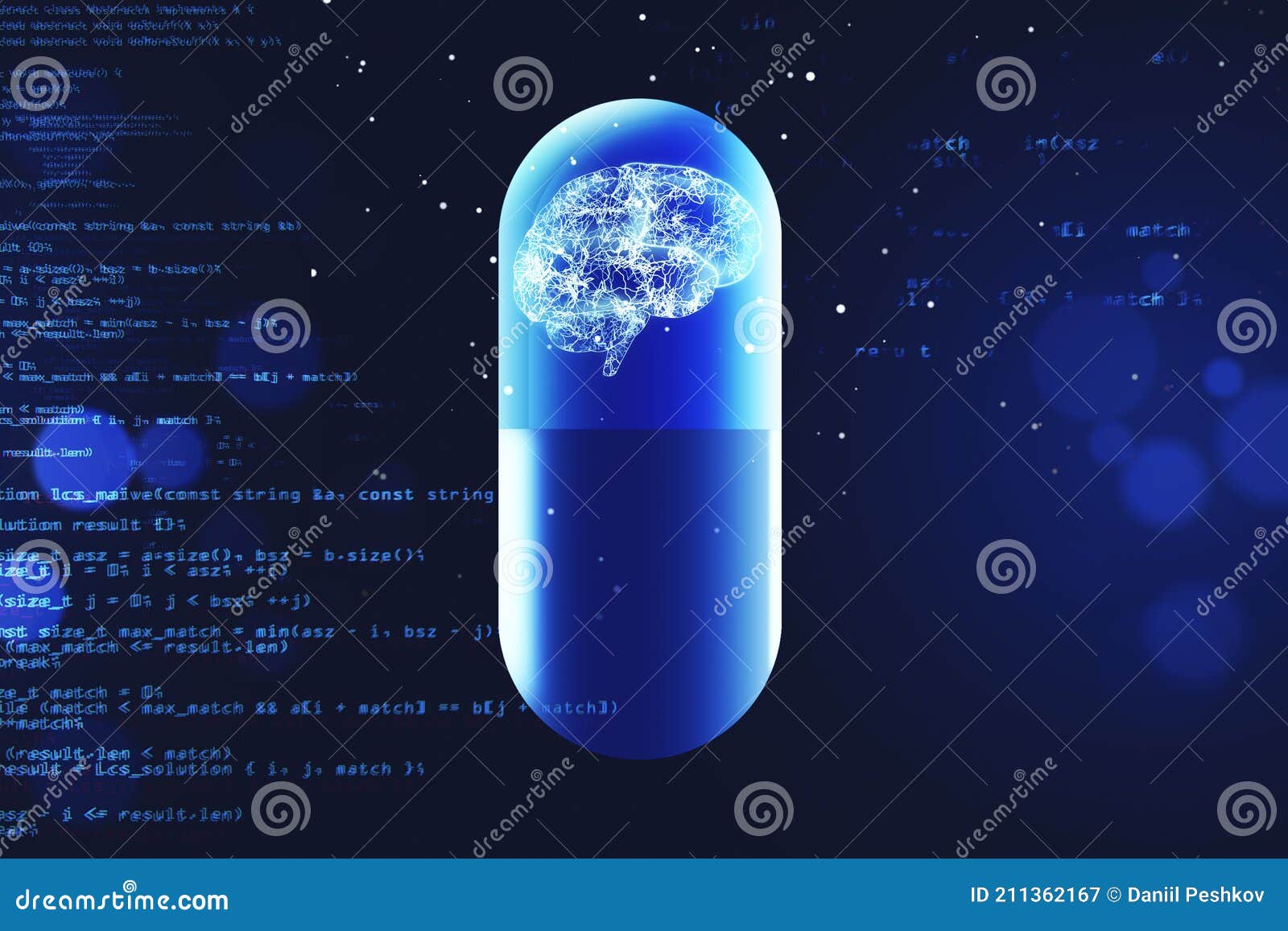 Genetic Engineering Concept with Medication Capsule with Human Brain ...