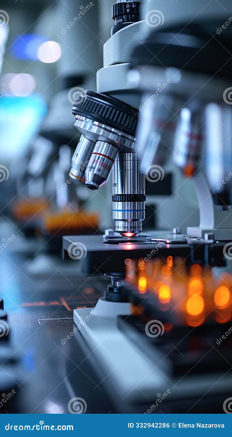 Genetic Engineering Concept. Microscope in Abstract Laboratory Stock ...