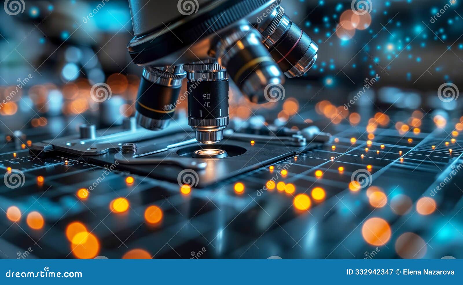 Genetic Engineering Concept. Microscope in Abstract Laboratory Stock ...