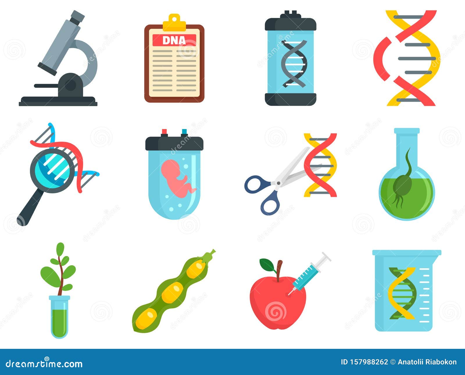 Genetic Engineering Icons Set, Flat Style Stock Vector - Illustration ...