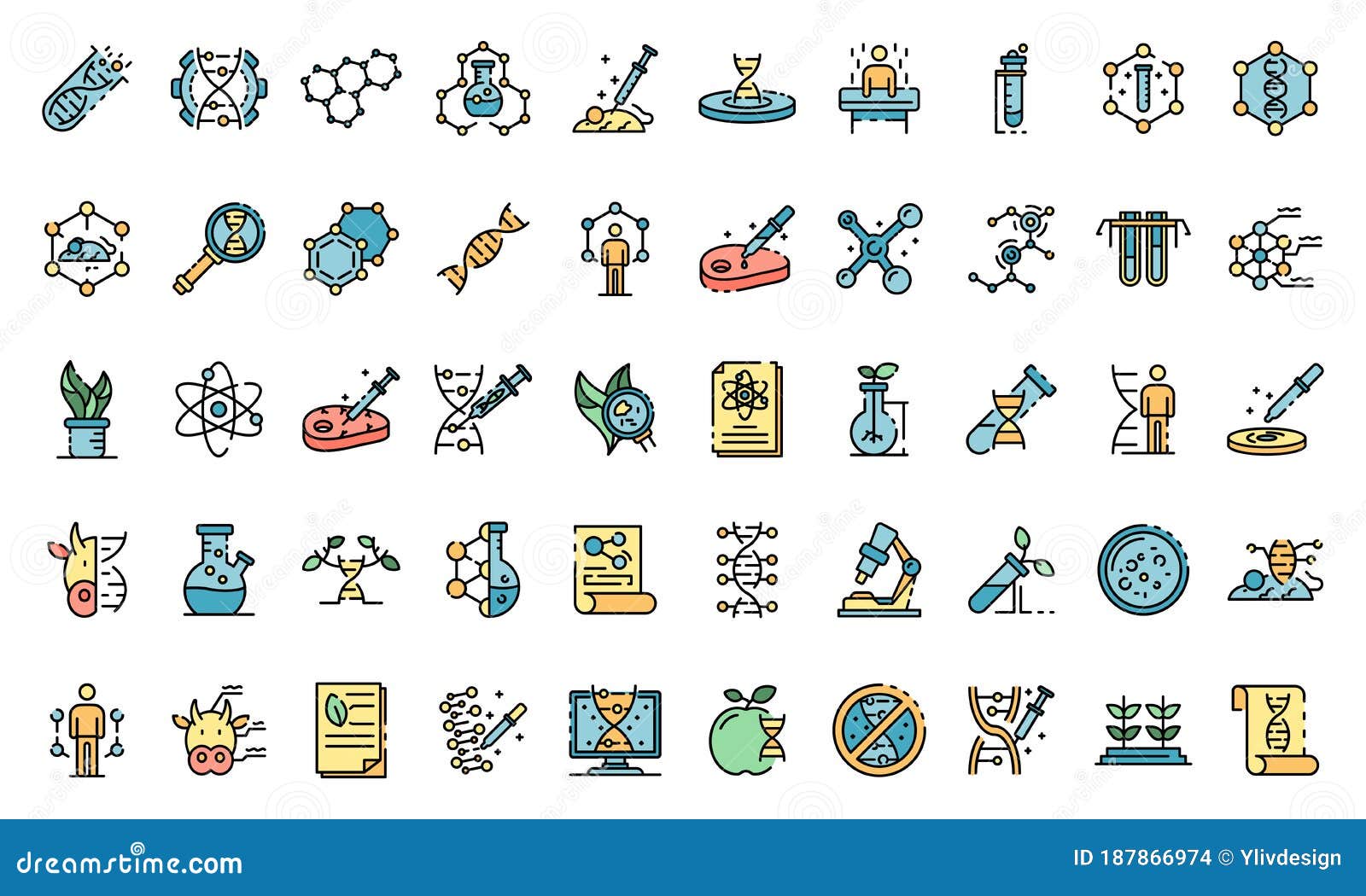 Genetic Engineering Icons Set Vector Flat Stock Vector - Illustration ...