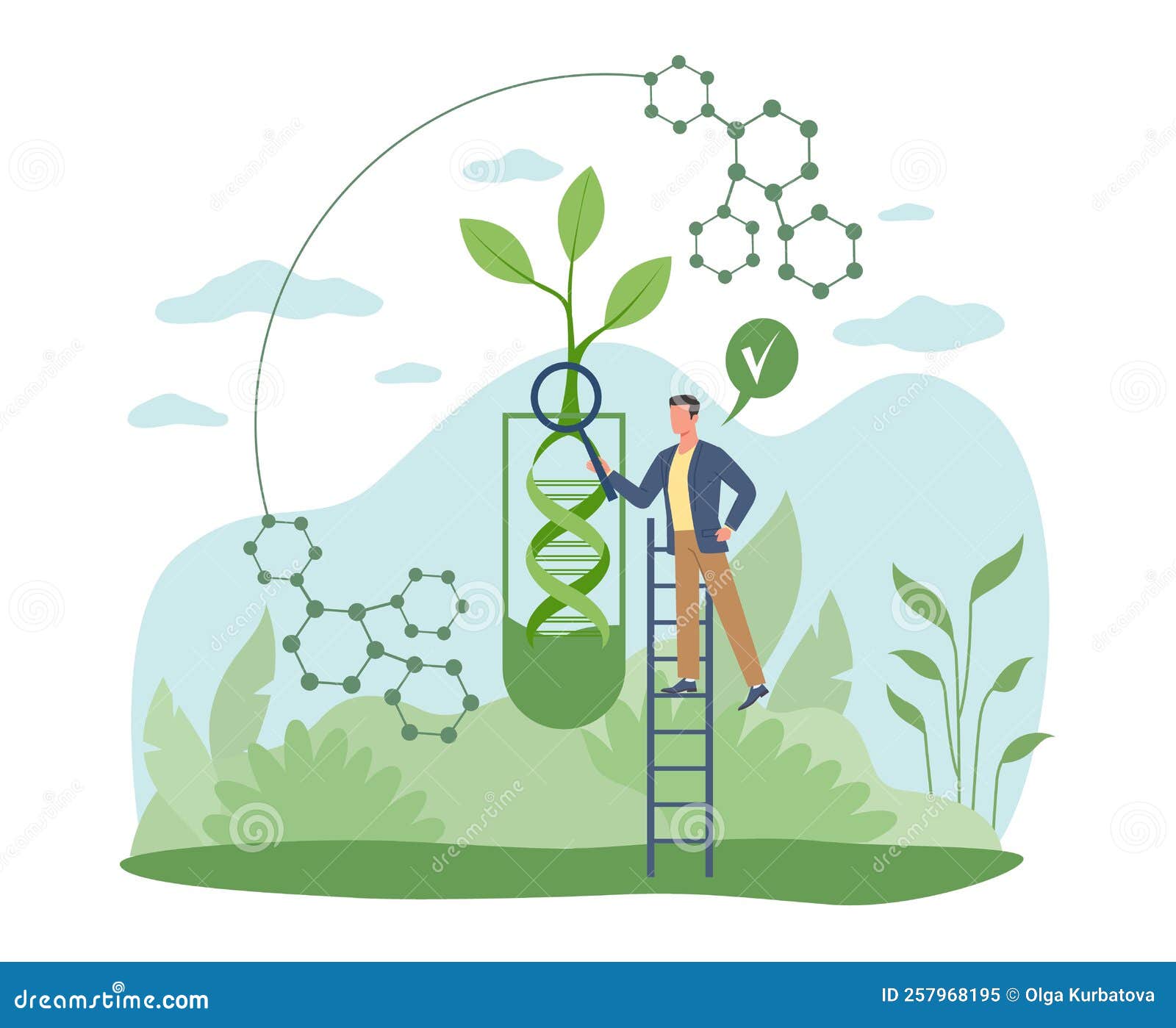 Genetic Engineering, Improvement of Biogelix. Tiny Scientist Man with ...