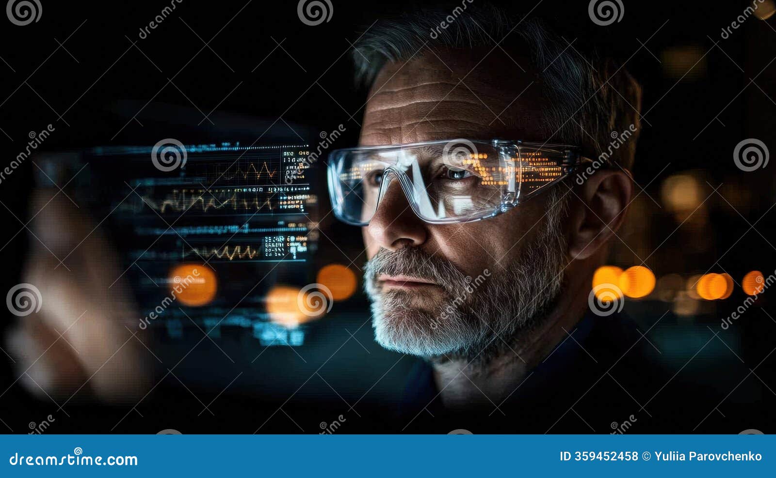 A Genetic Engineering Lab. a Scientist Observes Molecular Structures on ...
