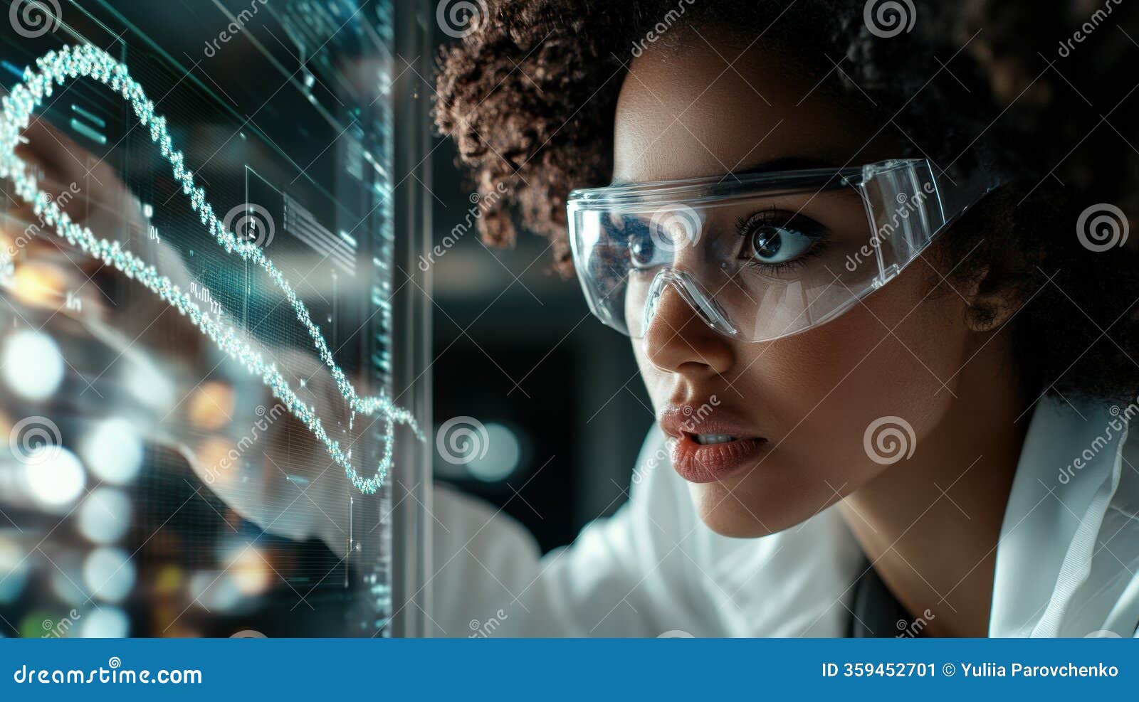 A Genetic Engineering Lab. a Scientist Observes Molecular Structures on ...
