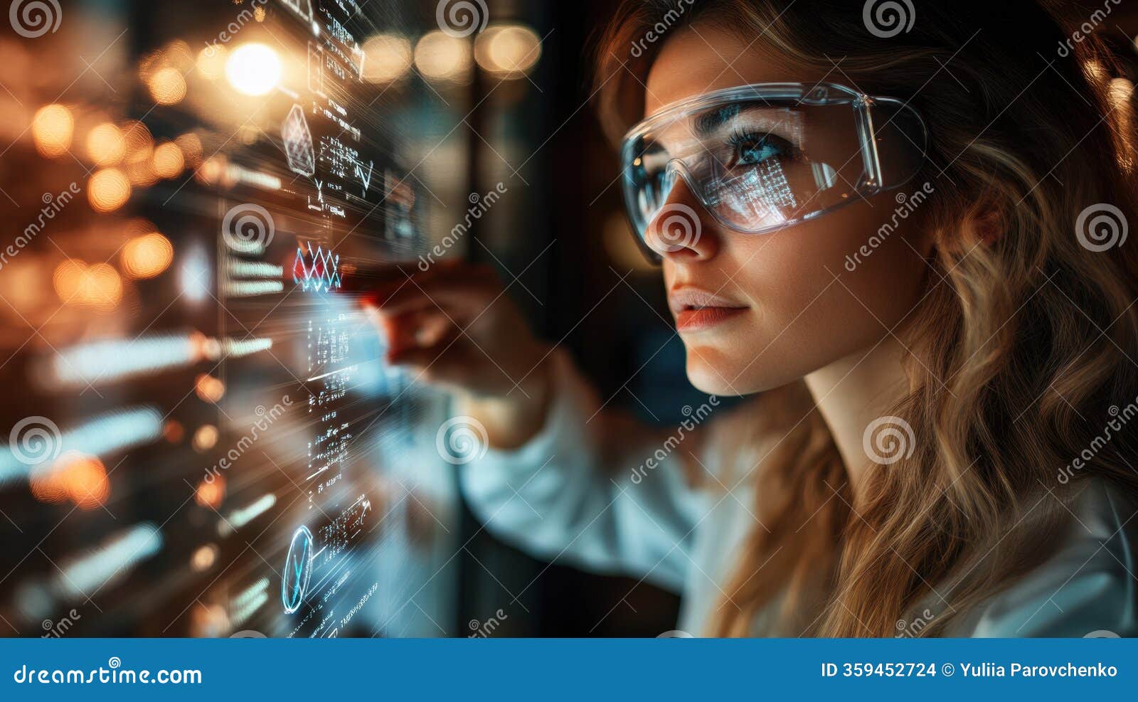 A Genetic Engineering Lab. a Scientist Observes Molecular Structures on ...