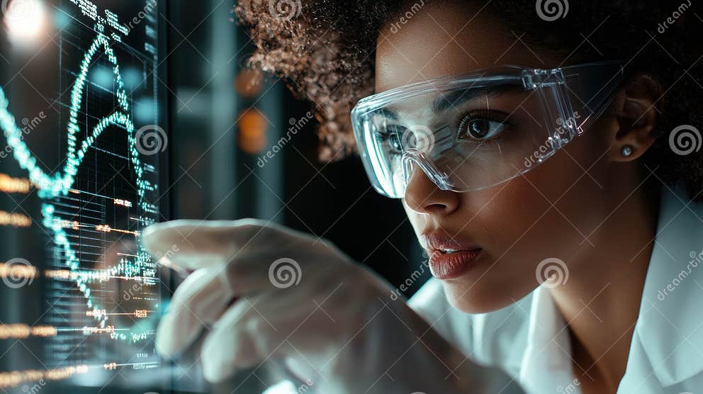 A Genetic Engineering Lab. a Scientist Observes Molecular Structures on ...