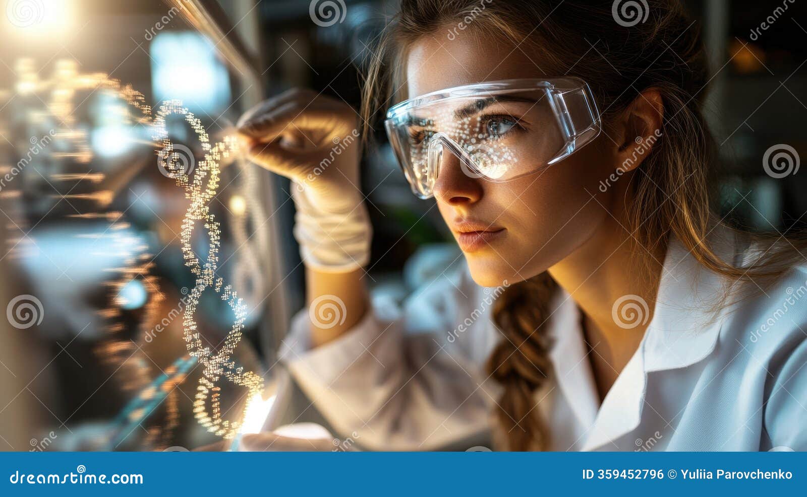 A Genetic Engineering Lab. a Scientist Observes Molecular Structures on ...