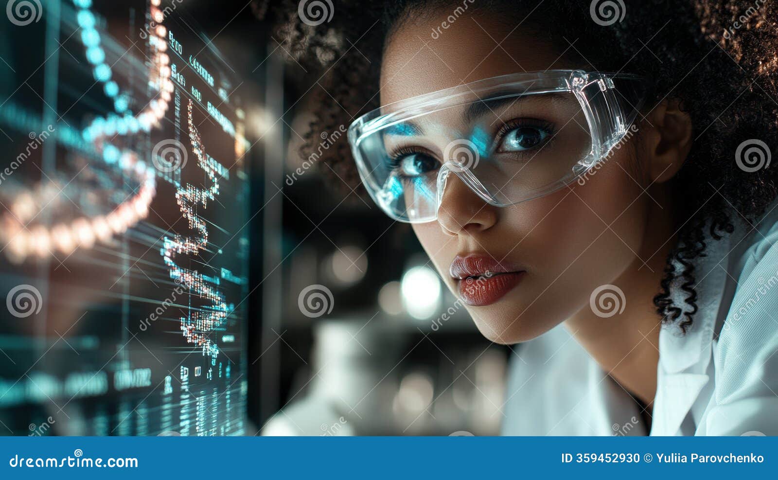 A Genetic Engineering Lab. a Scientist Observes Molecular Structures on ...