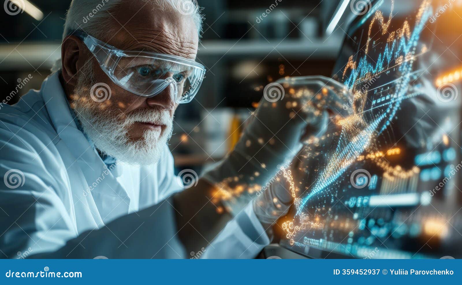A Genetic Engineering Lab. a Scientist Observes Molecular Structures on ...