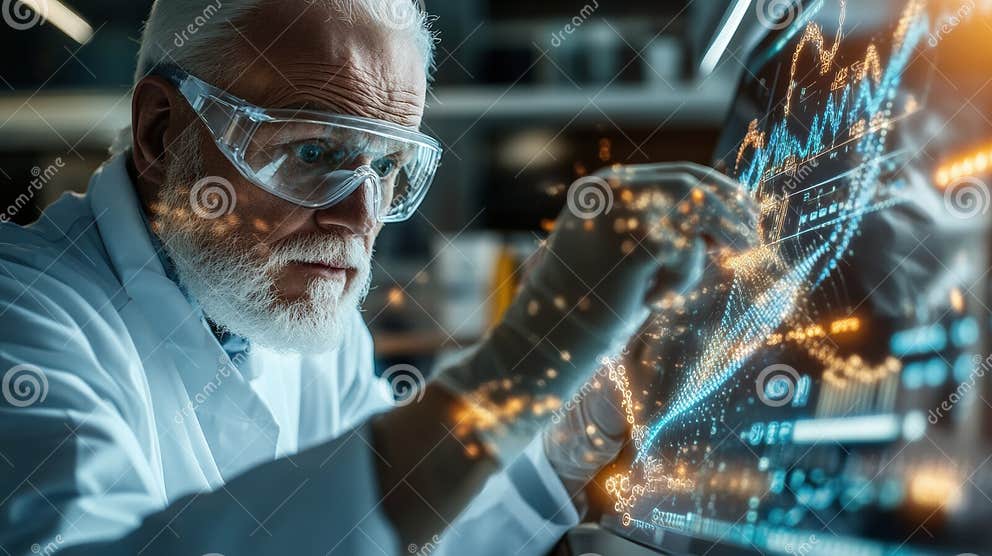 A Genetic Engineering Lab. a Scientist Observes Molecular Structures on ...