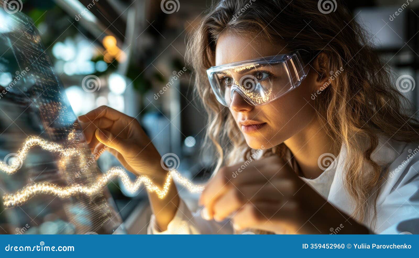 A Genetic Engineering Lab. a Scientist Observes Molecular Structures on ...