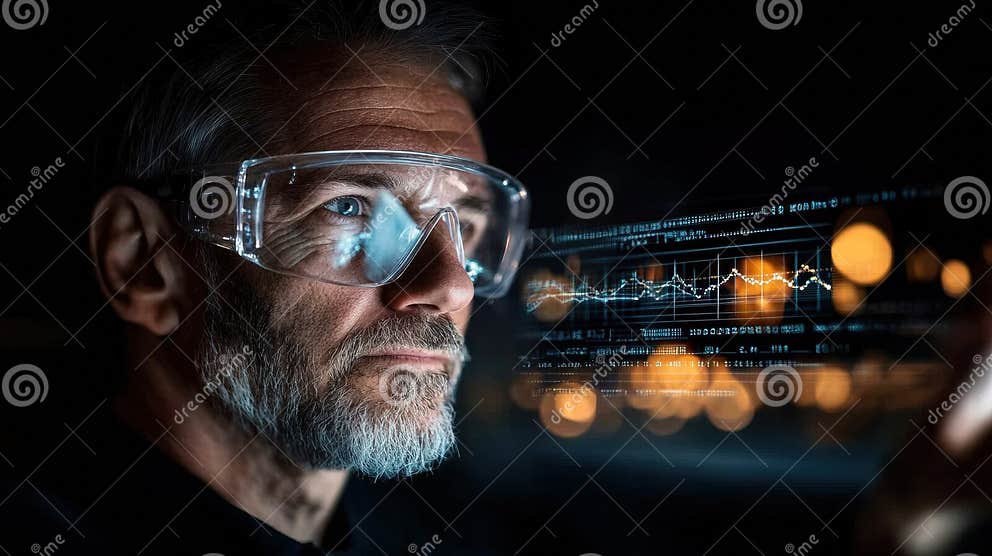 A Genetic Engineering Lab. a Scientist Observes Molecular Structures on ...