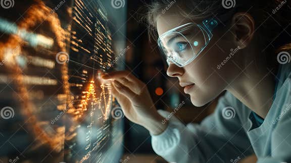 A Genetic Engineering Lab. a Scientist Observes Molecular Structures on ...