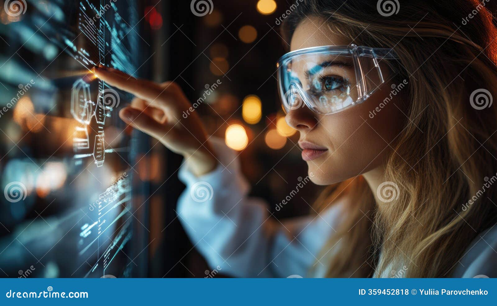A Genetic Engineering Lab. a Scientist Observes Molecular Structures on ...