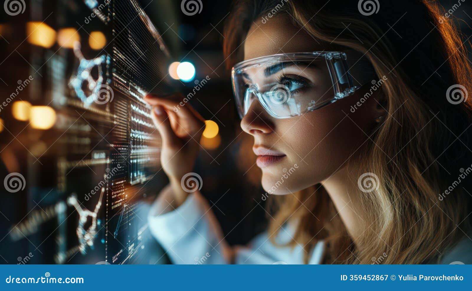 A Genetic Engineering Lab. a Scientist Observes Molecular Structures on ...
