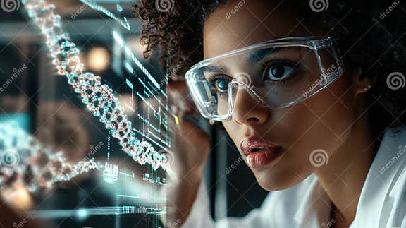 A Genetic Engineering Lab. a Scientist Observes Molecular Structures on ...