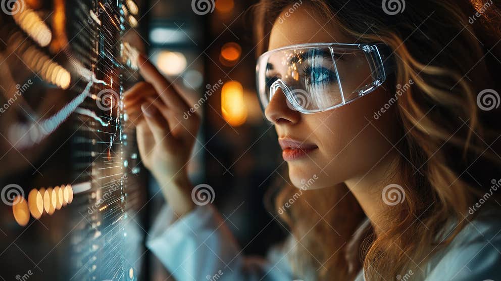 A Genetic Engineering Lab. a Scientist Observes Molecular Structures on ...