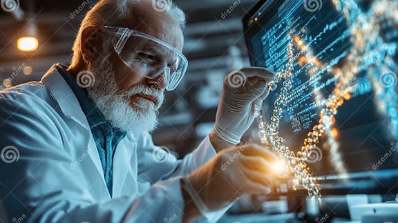 A Genetic Engineering Lab. a Scientist Observes Molecular Structures on ...
