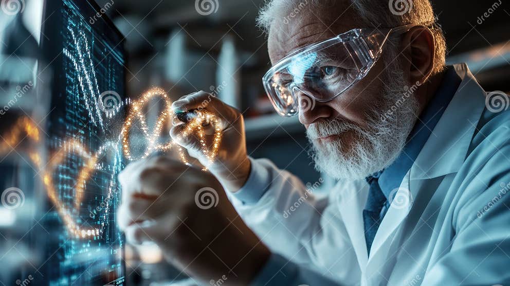 A Genetic Engineering Lab. a Scientist Observes Molecular Structures on ...