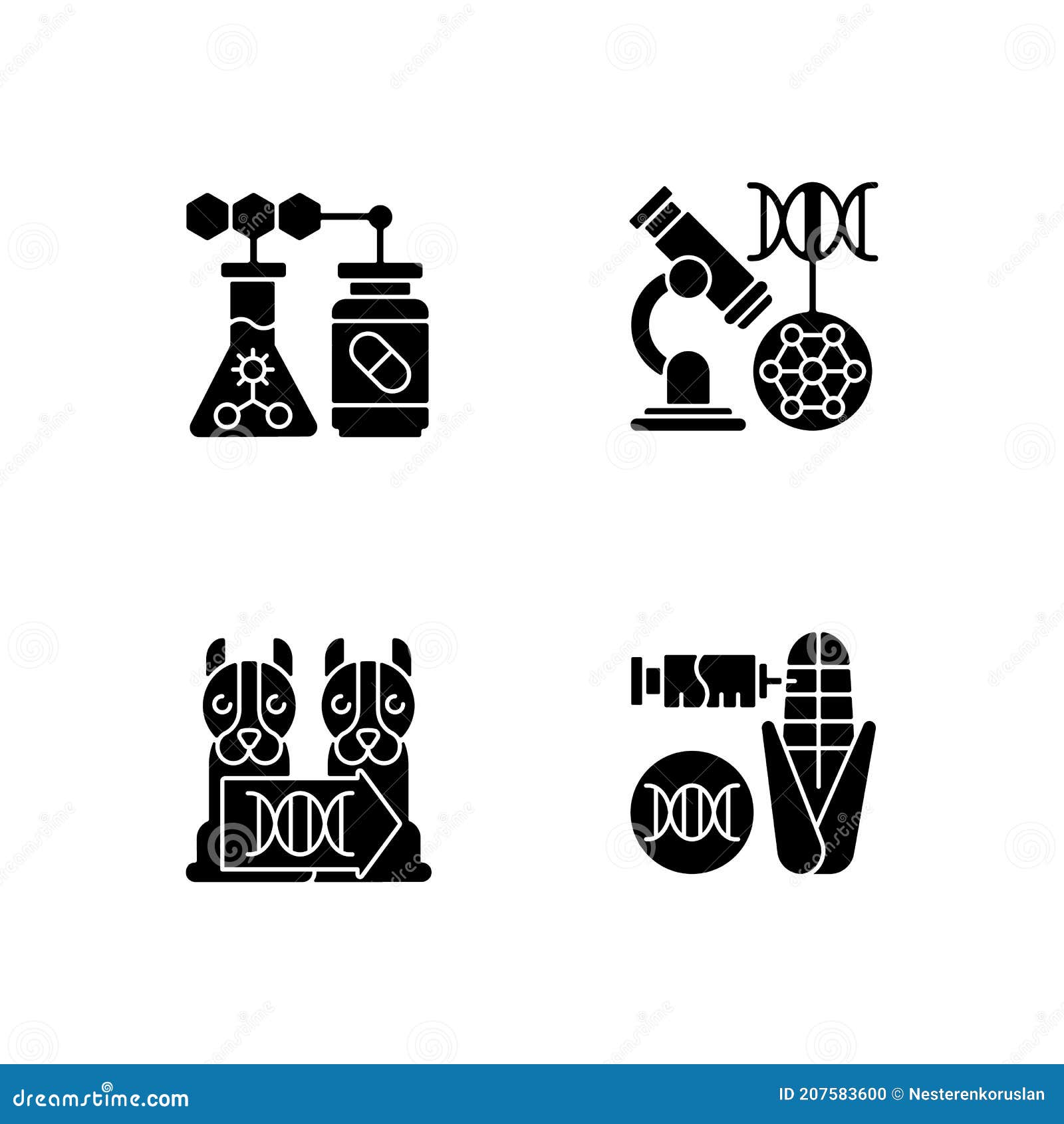 Genetic Modification Black Glyph Icons Set on White Space Stock ...