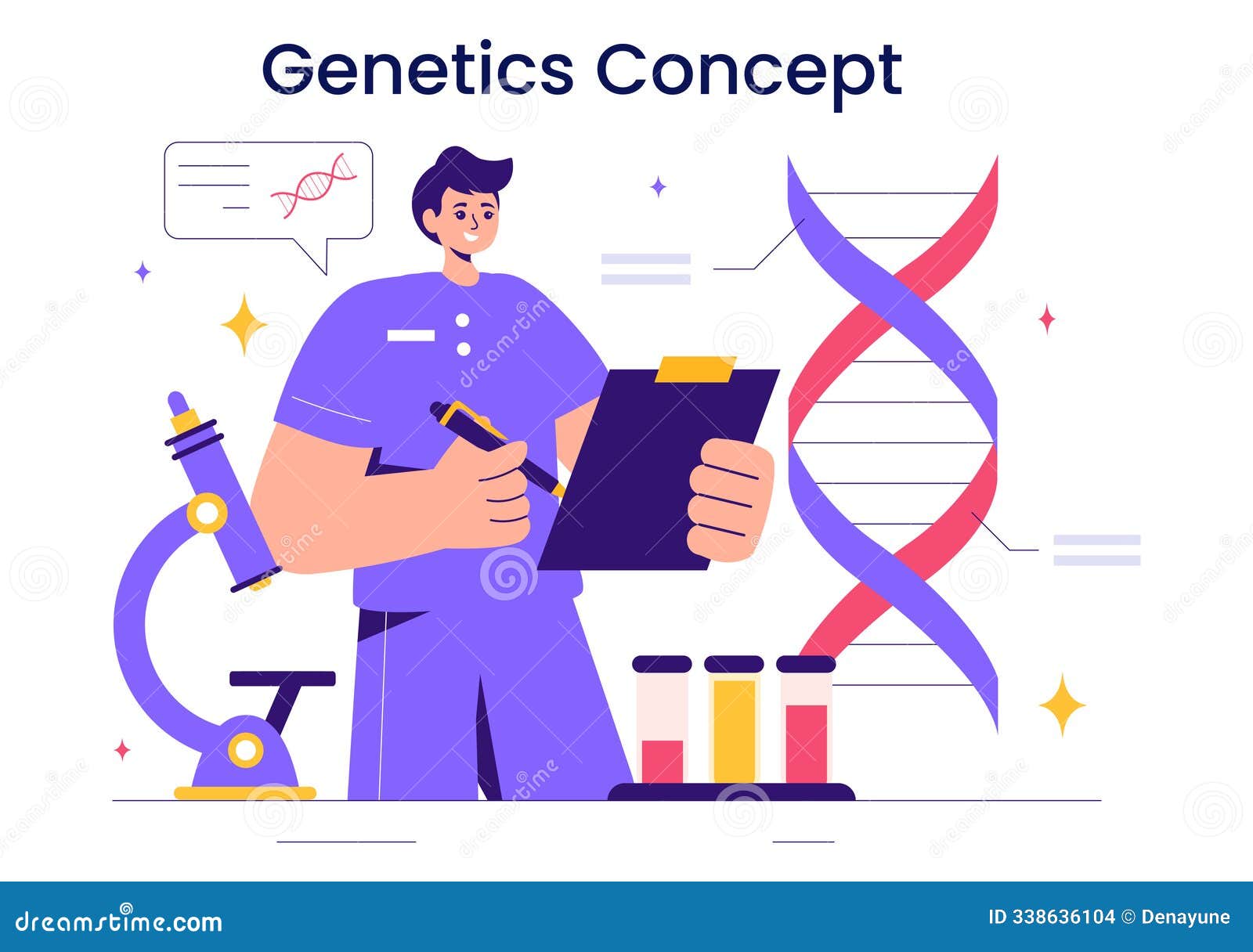 Genetic Science Concept Vector Illustration Featuring a DNA Molecule ...