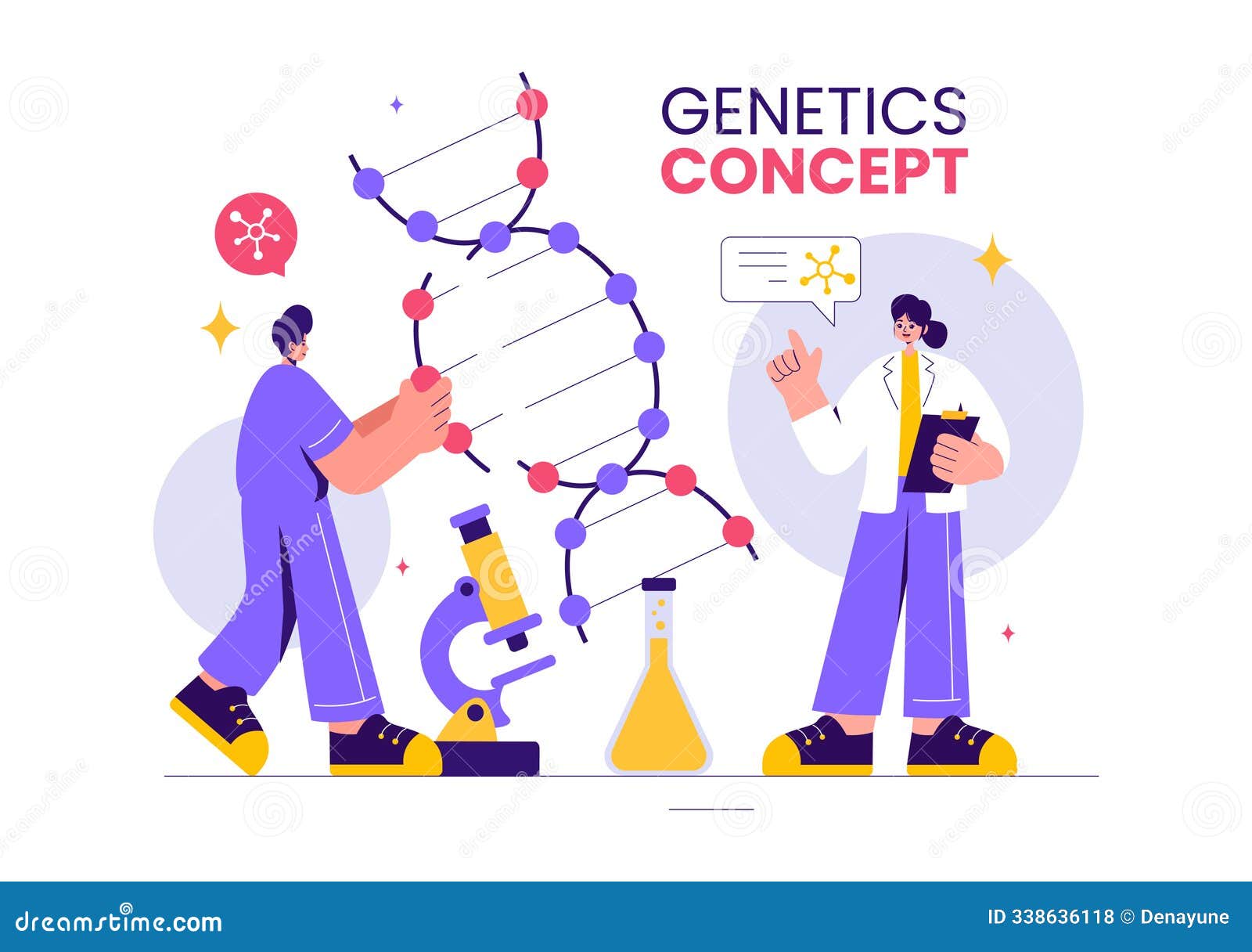 Genetic Science Concept Vector Illustration Featuring a DNA Molecule ...