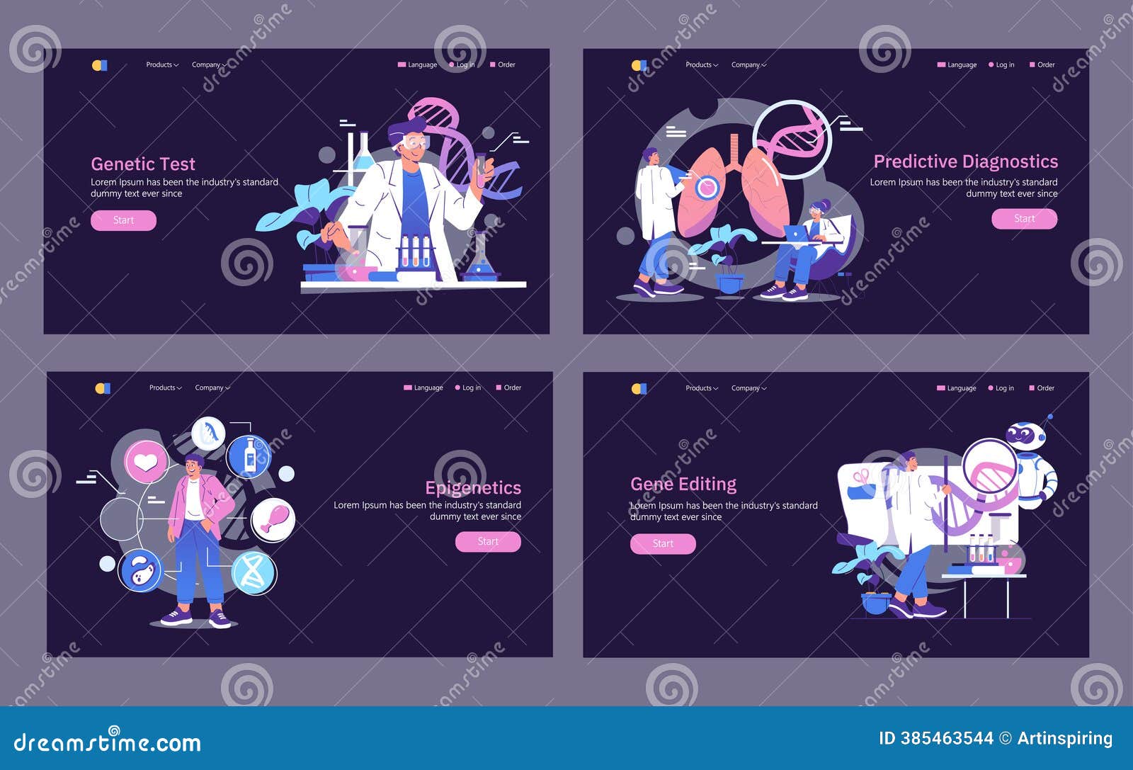 Genetic Testing Icons Set Cartoon Vector. Scientist Researching Dna ...