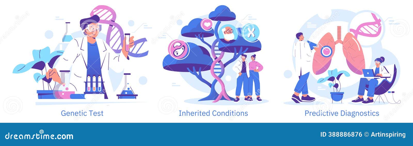 Genetic Testing Icons Set Cartoon Vector. Scientist Researching Dna ...