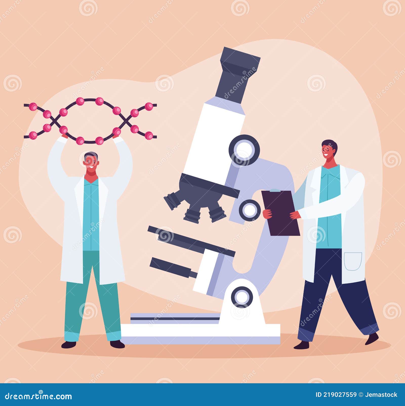 Genetic Testing with Microscope Stock Vector - Illustration of workers ...
