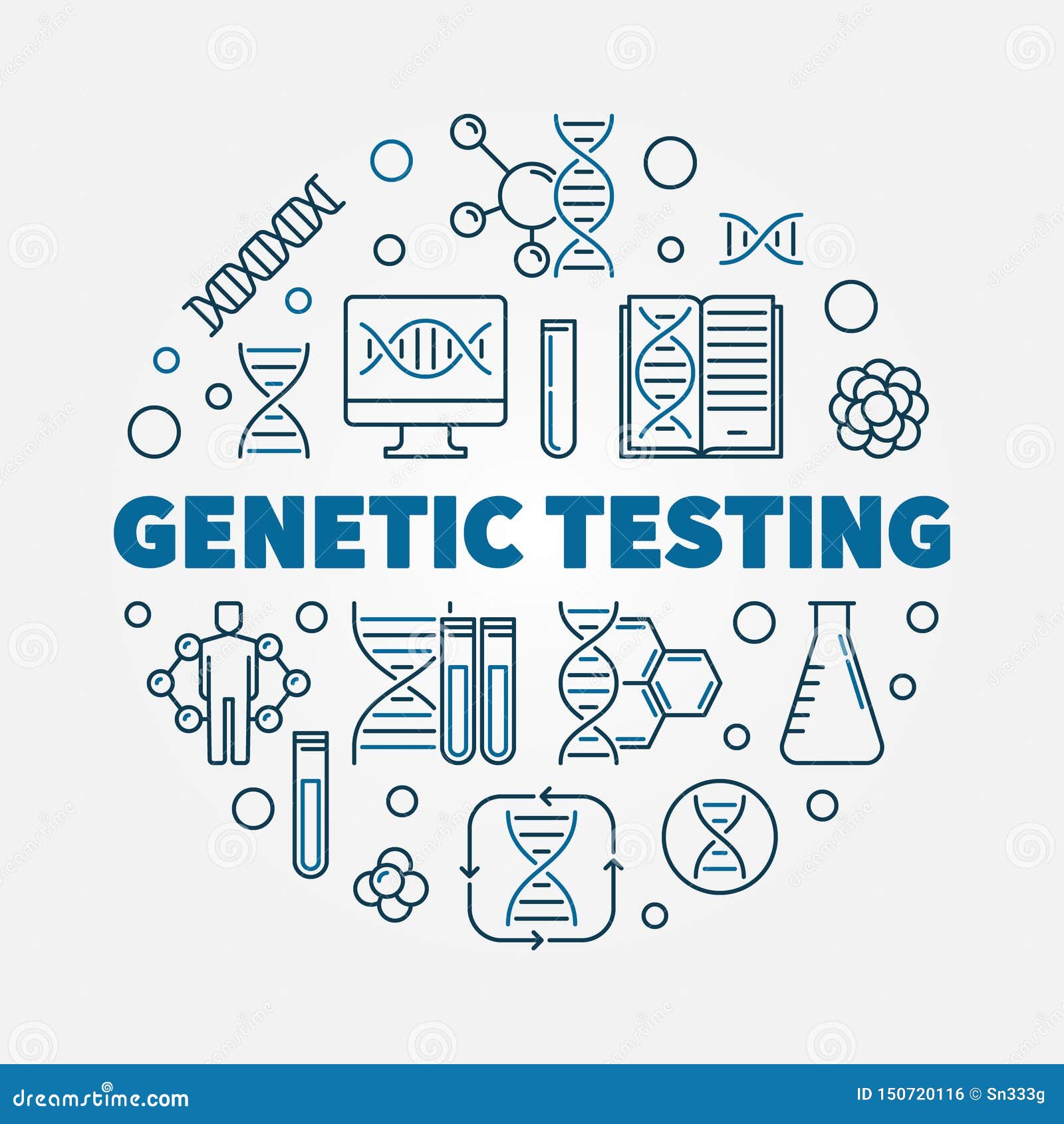 Genetic Testing Vector Round Illustration in Thin Line Style Stock ...