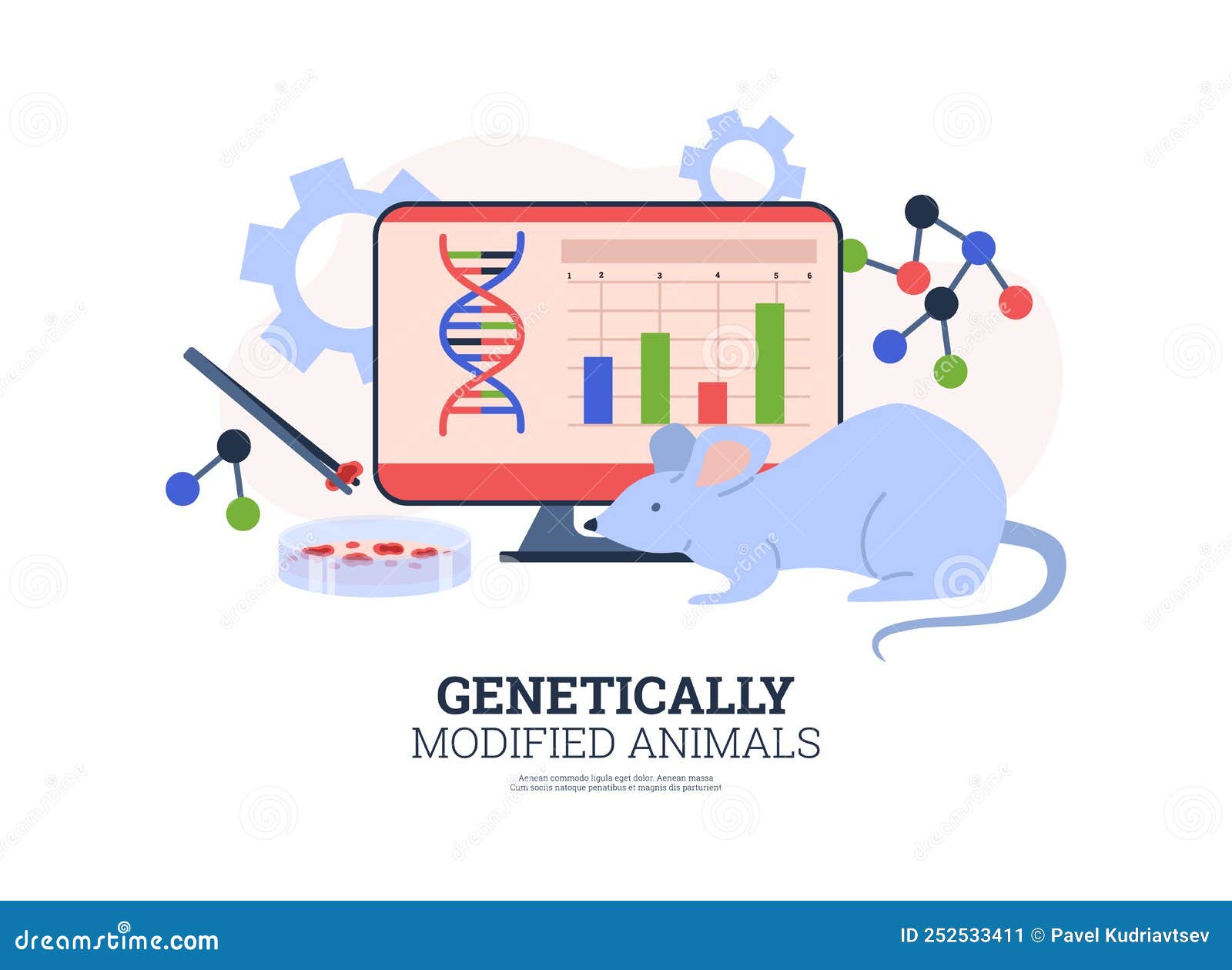Genetically Modified Animals Breeding, Flat Vector Illustration ...