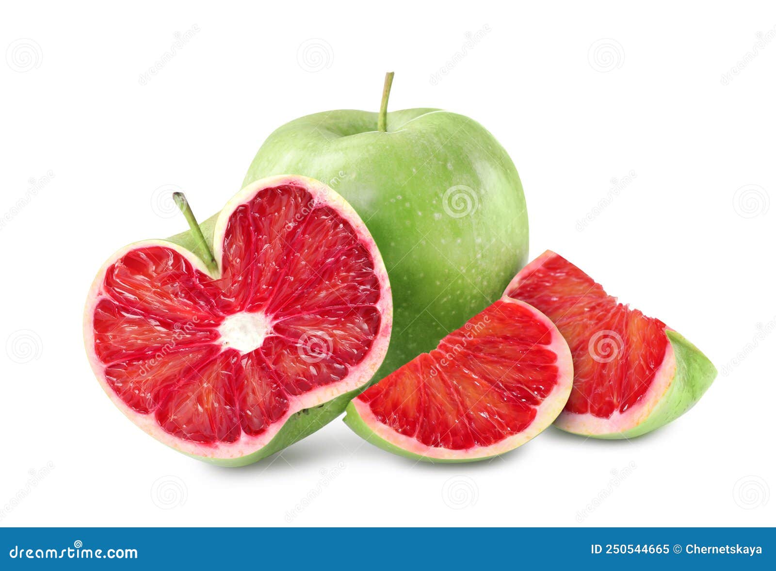 Genetically Modified Apple with Red Orange on White Background Stock ...