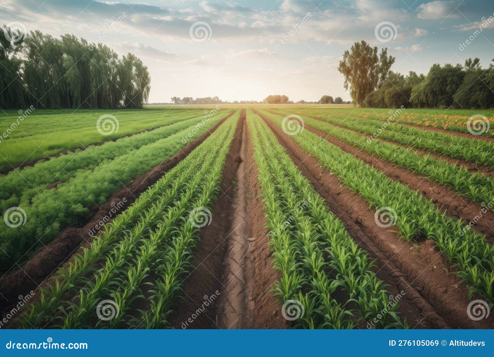 Genetically Modified Crop Field, with Rows of Crops in Various Stages ...