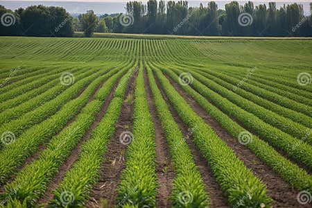 Genetically Modified Crop Field, with Rows of Crops in Various Stages ...