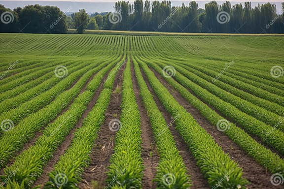 Genetically Modified Crop Field, with Rows of Crops in Various Stages ...