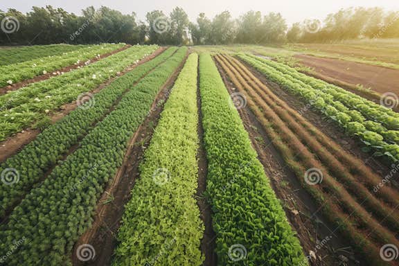 Genetically Modified Crop Field, with Rows of Crops in Various Stages ...
