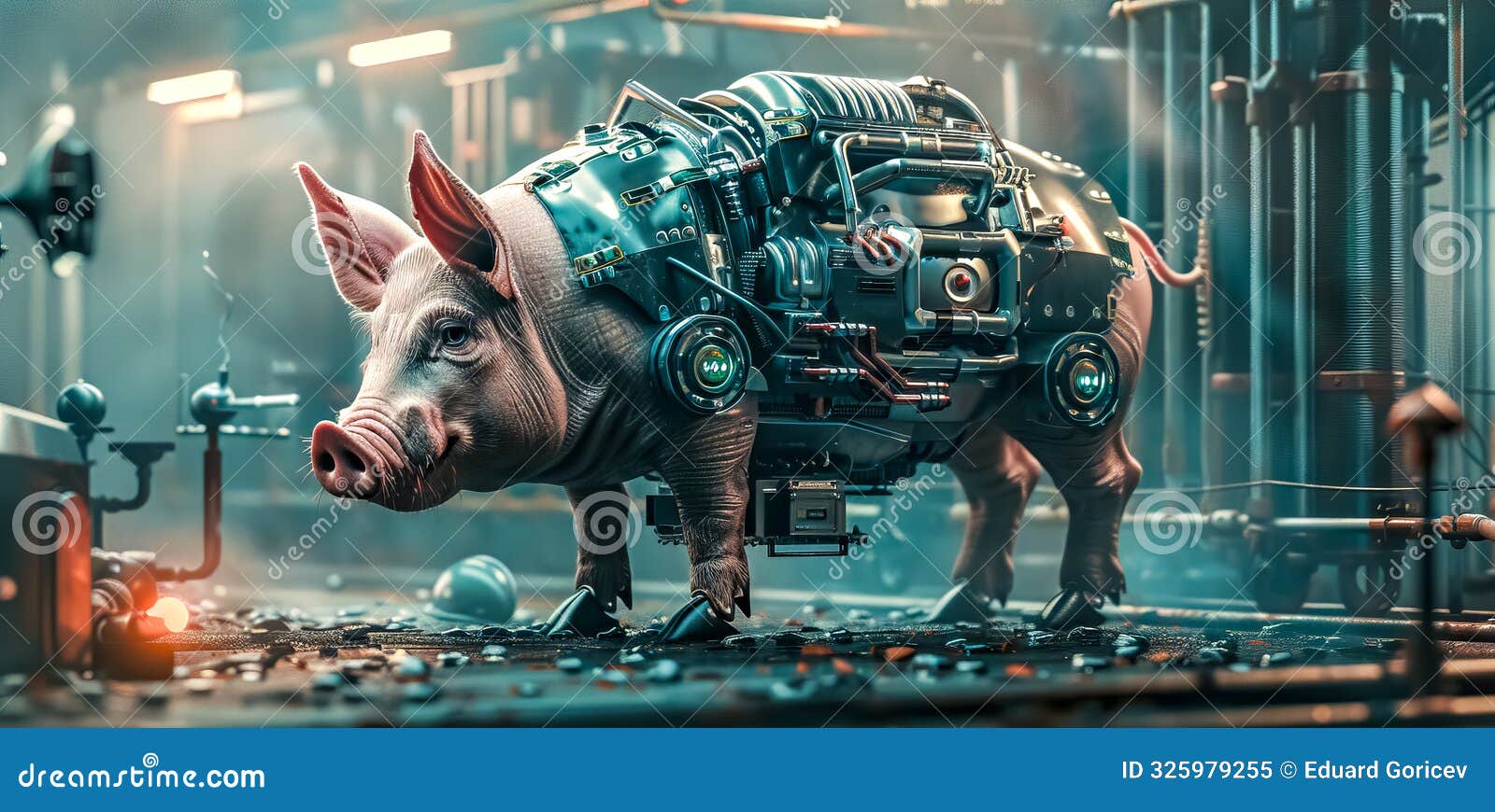Genetically Modified Pig Walking in Futuristic Laboratory Stock ...