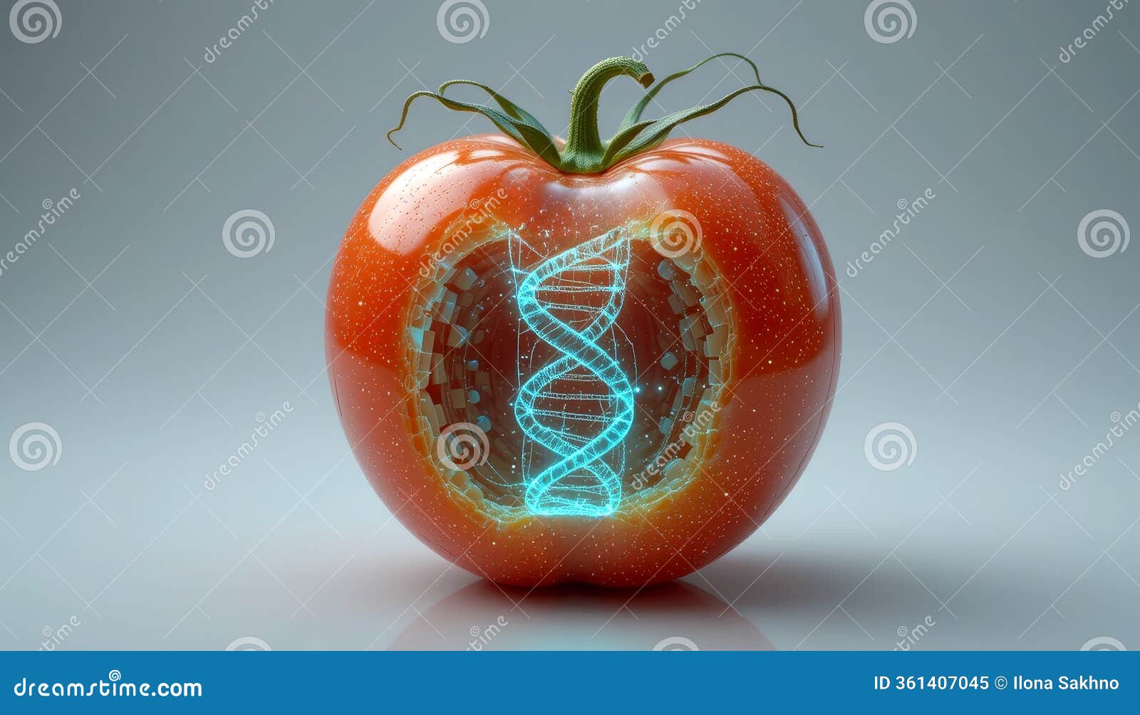 Genetically Modified Tomato with Glowing DNA Helix Stock Image - Image ...
