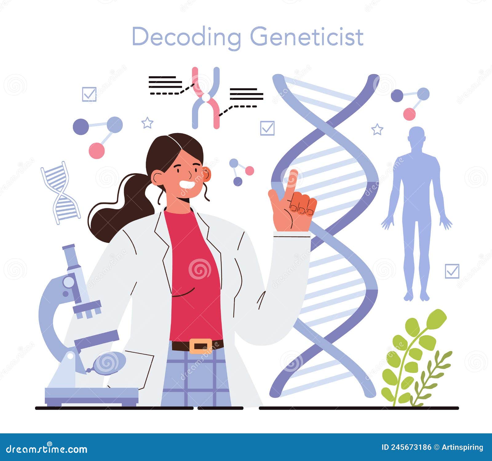 Geneticist With DNA Molecule Cartoon Vector | CartoonDealer.com #63723589