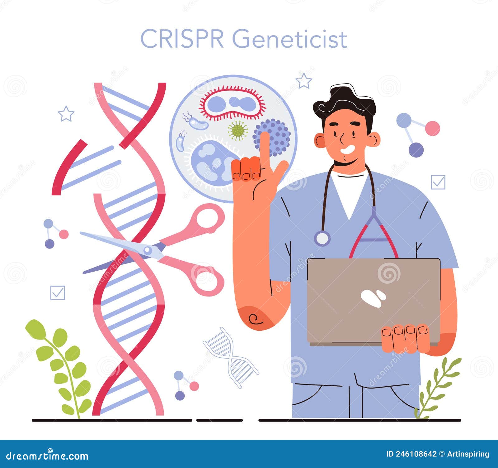 Geneticist Concept. Scientist Work with DNA Molecule Structure Stock ...