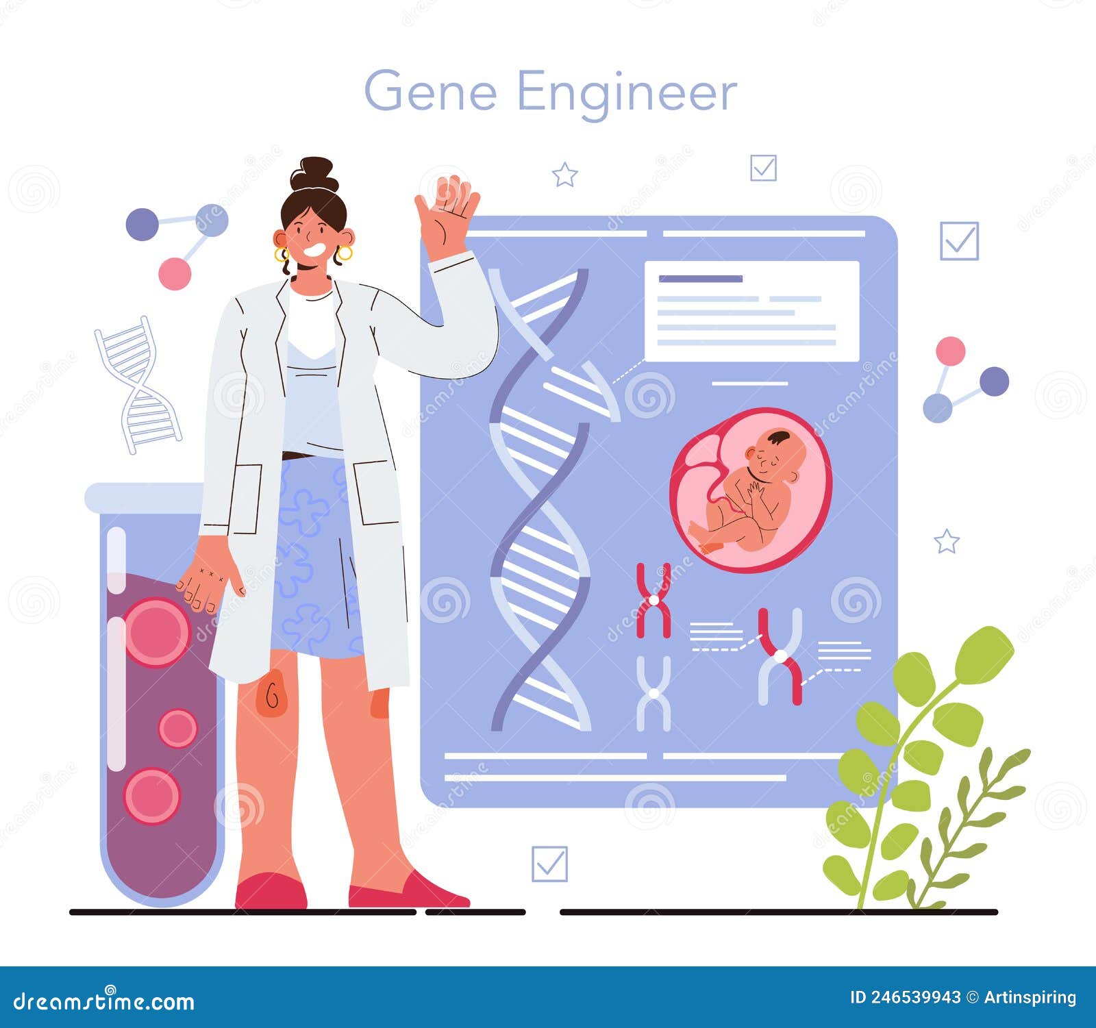 Geneticist Concept. Scientist Work with DNA Molecule Structure Stock ...