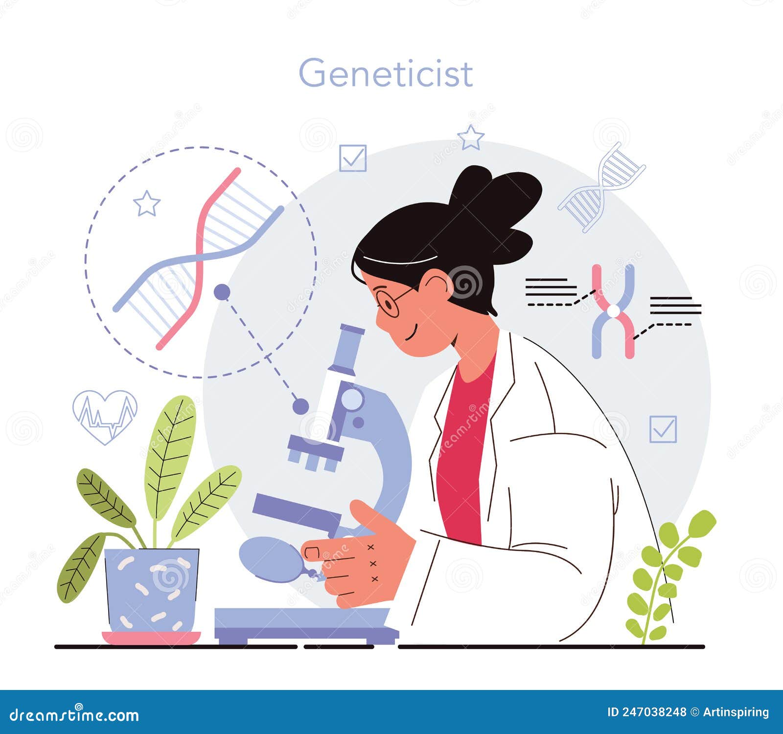 Geneticist With DNA Molecule Cartoon Vector | CartoonDealer.com #63723589