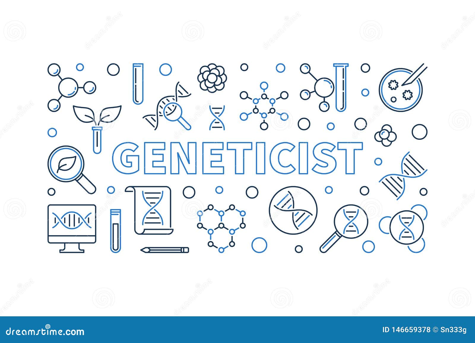 Geneticist Web Banner Or Landing Page. Scientist Work With DNA Molecule ...