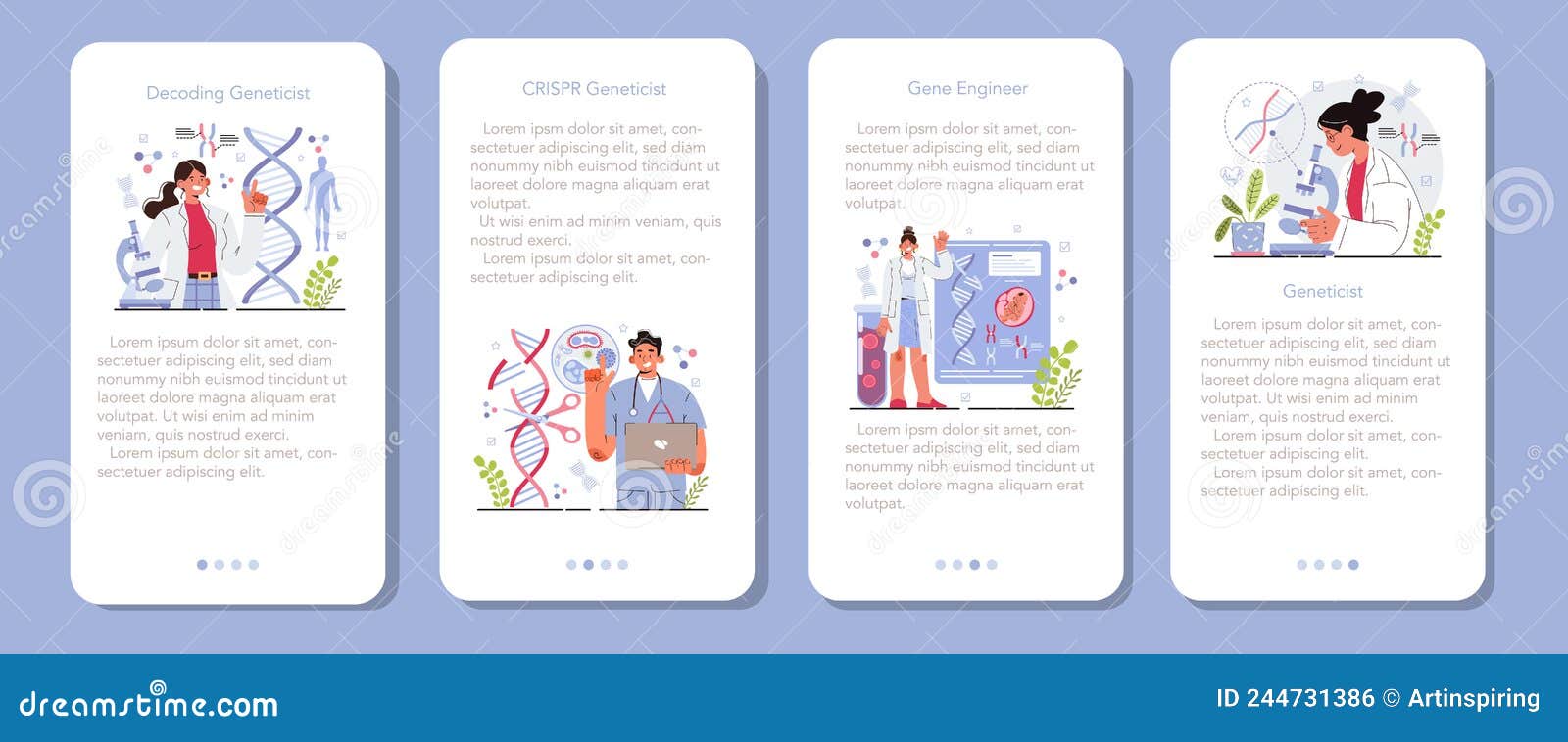 Geneticist Mobile Application Banner Set. Scientist Work with DNA ...