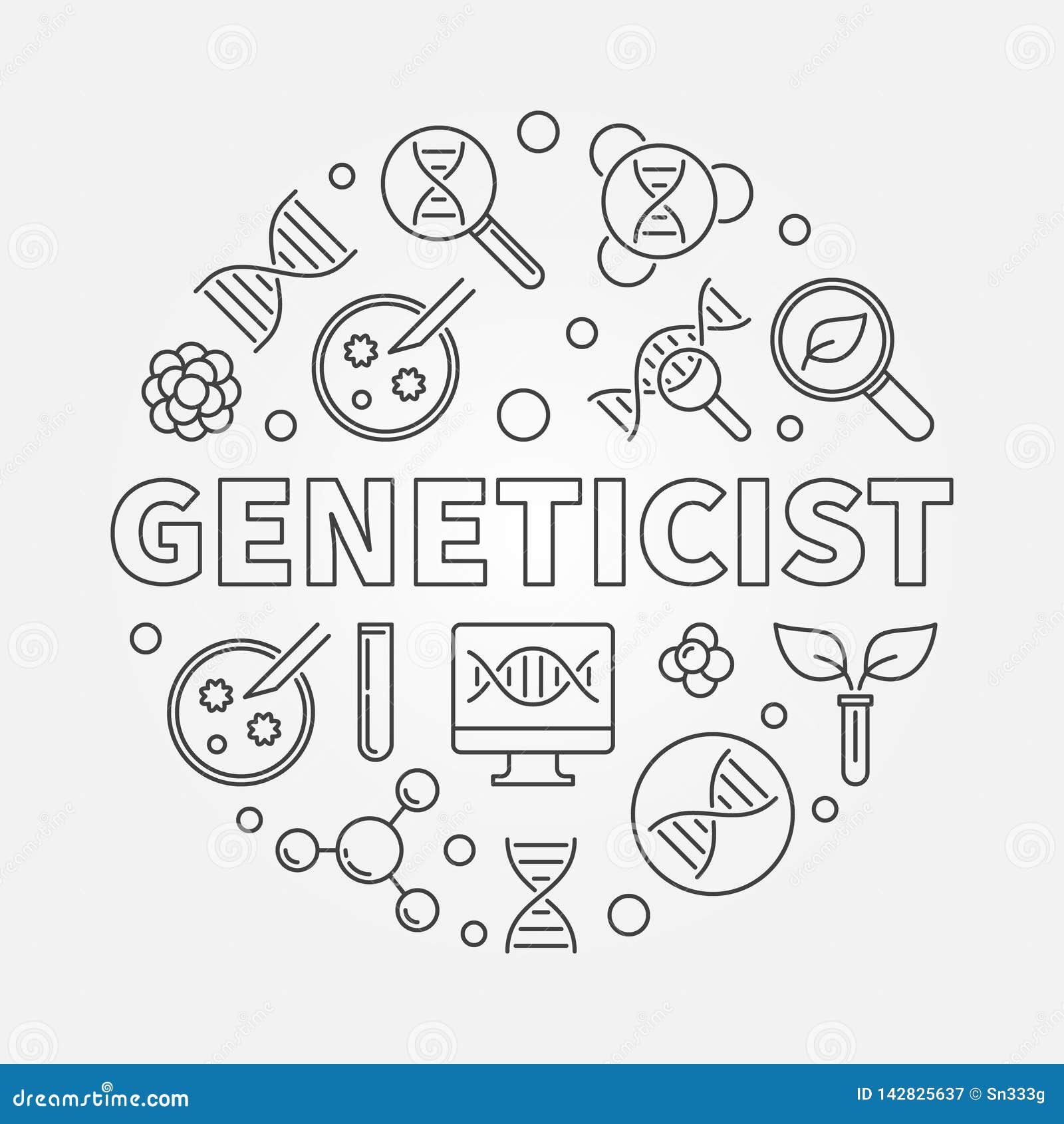 Geneticist Vector Round Illustration in Outline Style Stock Vector ...